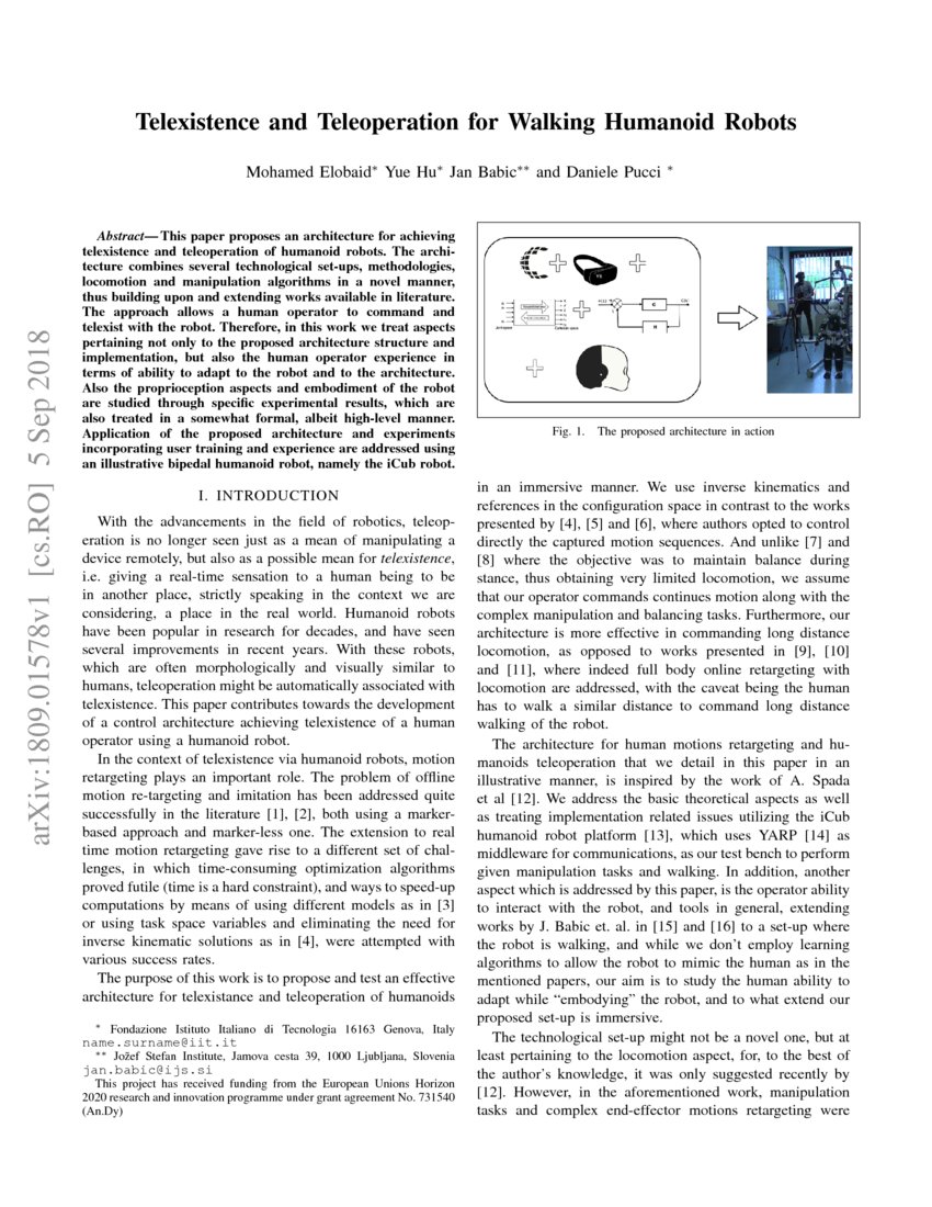 Telexistence and Teleoperation for Walking Humanoid Robots | DeepAI