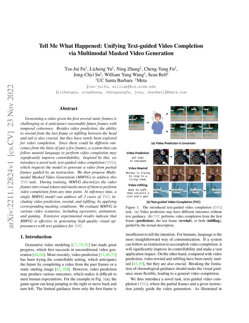 Tell Me What Happened: Unifying Text-guided Video Completion via Multimodal Masked Video ...