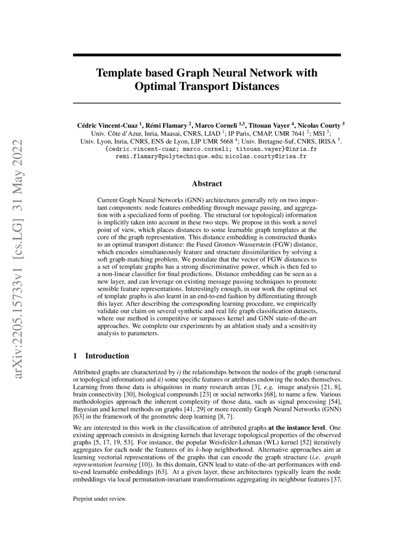 Template based Graph Neural Network with Optimal Transport Distances | DeepAI