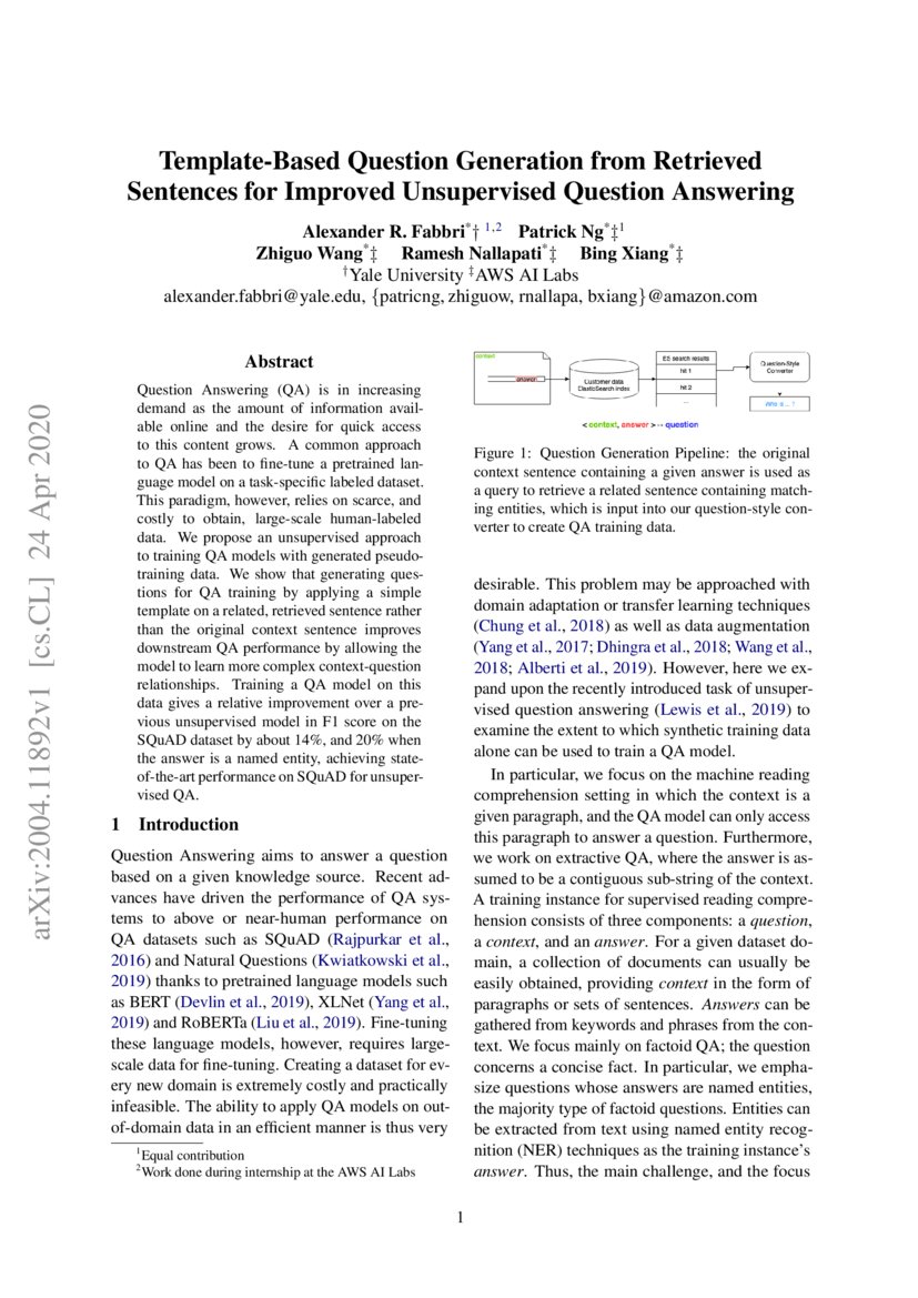 Template-Based Question Generation from Retrieved Sentences for Improved Unsupervised Question ...