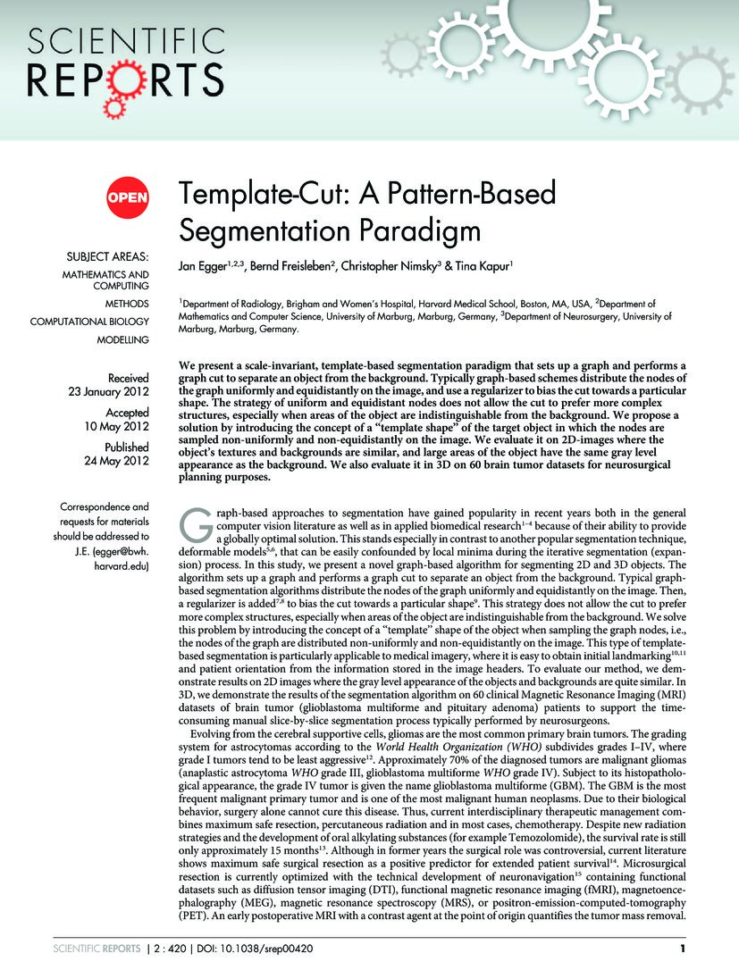 Template-Cut: A Pattern-Based Segmentation Paradigm | DeepAI