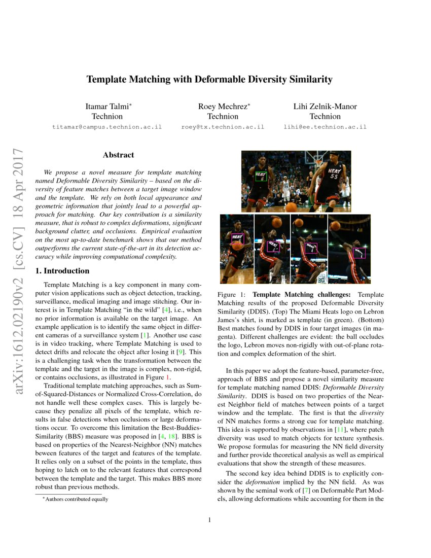 Template Matching with Deformable Diversity Similarity | DeepAI