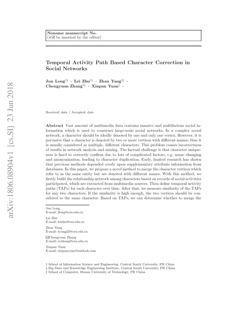Temporal Activity Path Based Character Correction In Social Networks Deepai