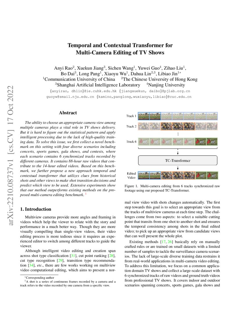 Temporal And Contextual Transformer For Multi Camera Editing Of Tv