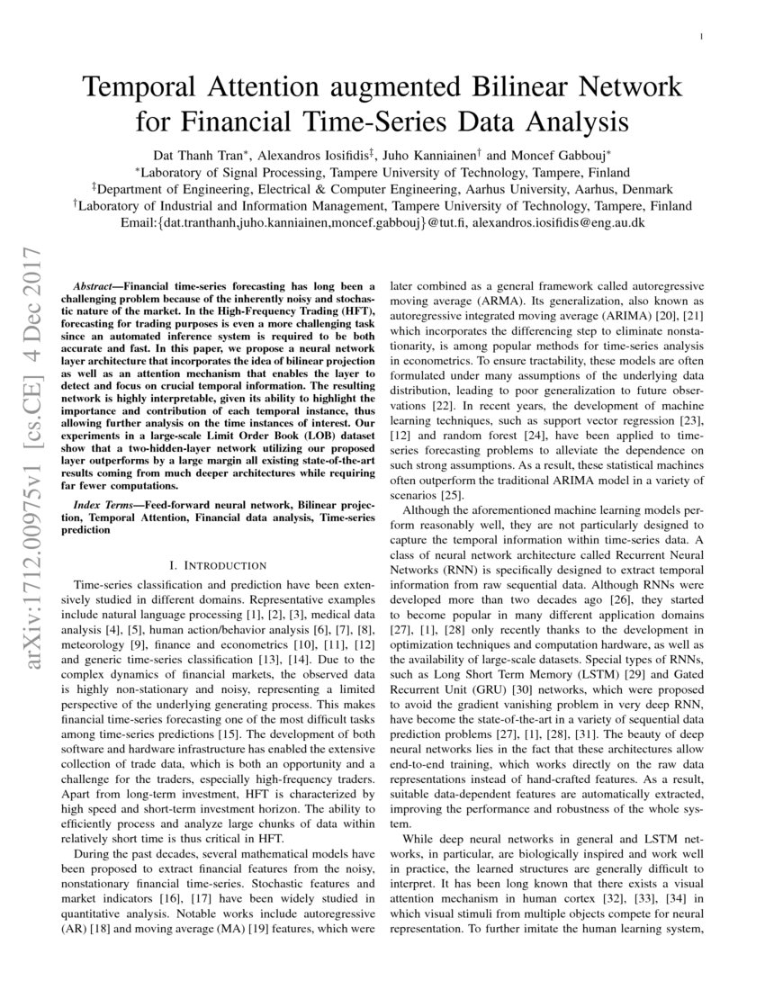 Temporal Attention Augmented Bilinear Network For Financial Time Series Data Analysis Deepai