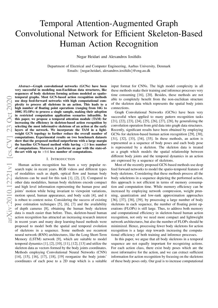 Temporal Attention Augmented Graph Convolutional Network For Efficient Skeleton Based Human