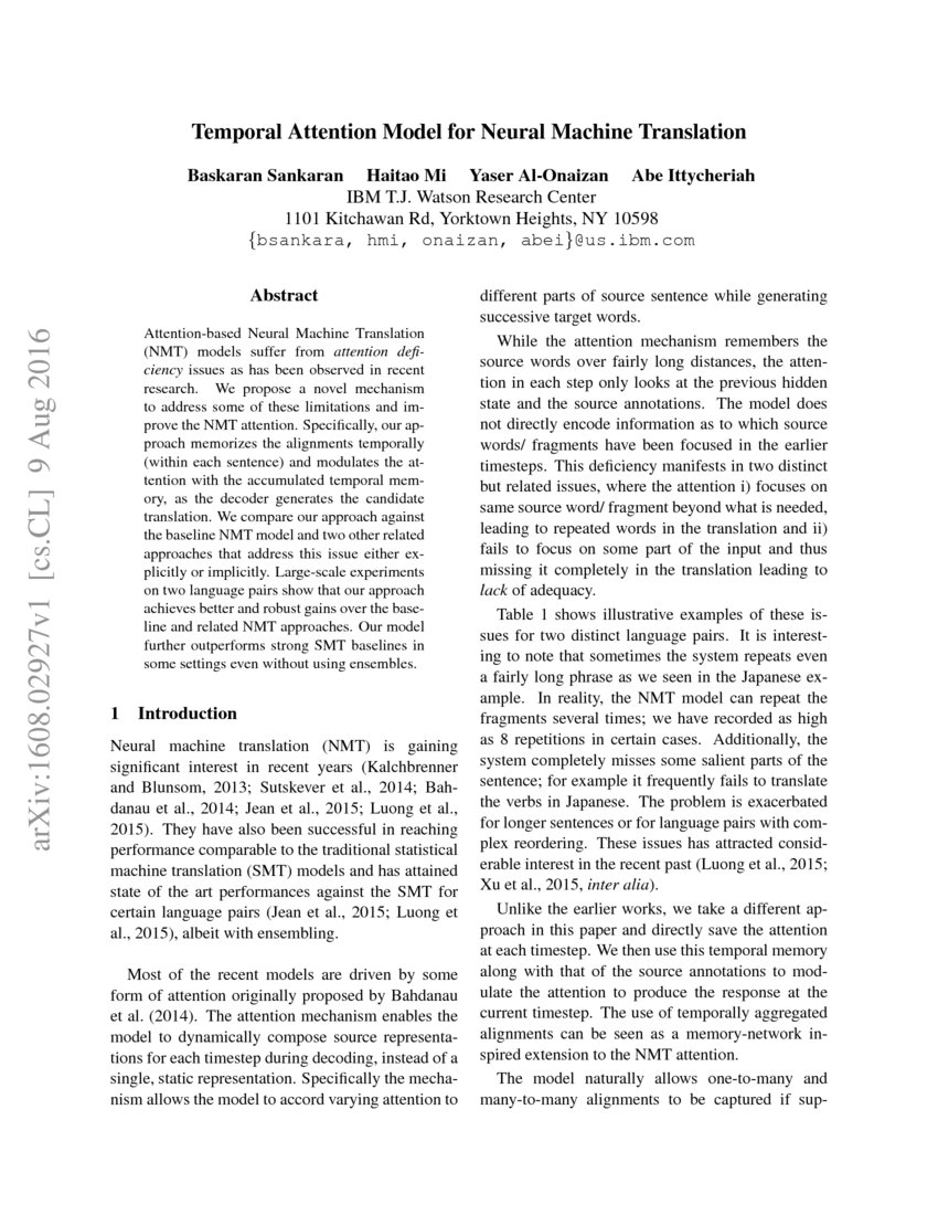 Temporal Attention Model for Neural Machine Translation | DeepAI