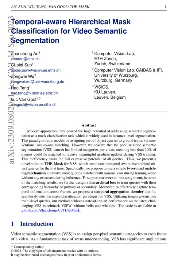 Temporal Aware Hierarchical Mask Classification For Video Semantic