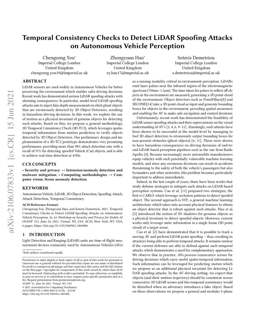 Temporal Consistency Checks To Detect Lidar Spoofing Attacks On