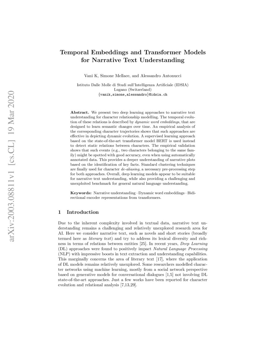 Temporal Embeddings and Transformer Models for Narrative Text Understanding | DeepAI