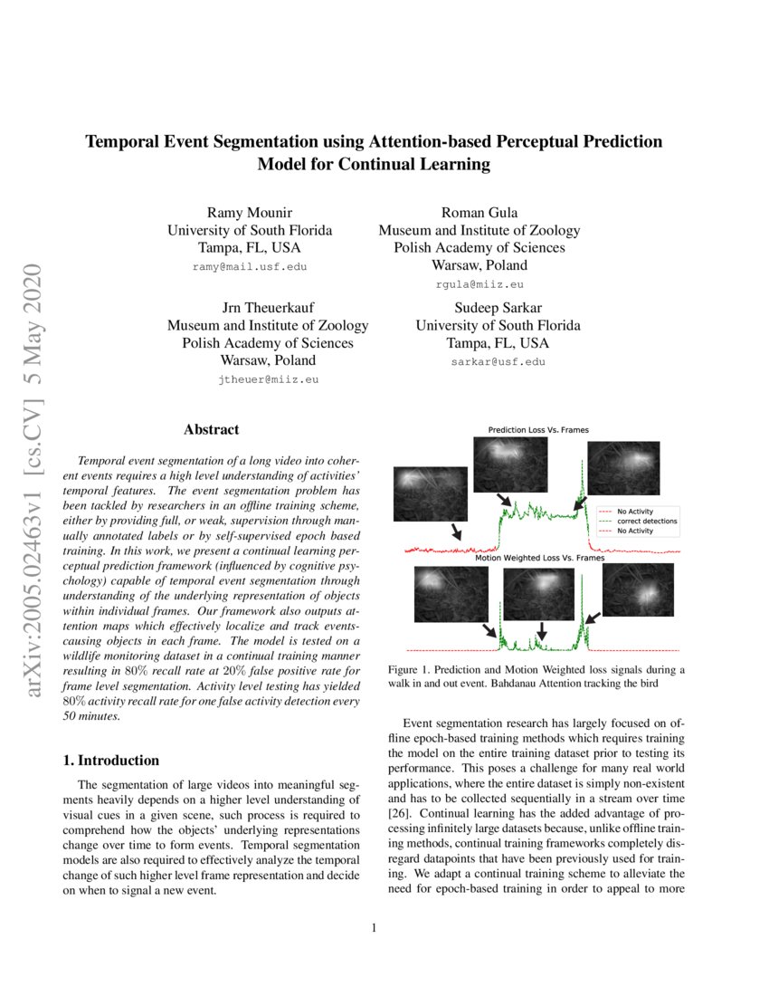 Temporal Event Segmentation using Attention-based Perceptual Prediction Model for Continual ...