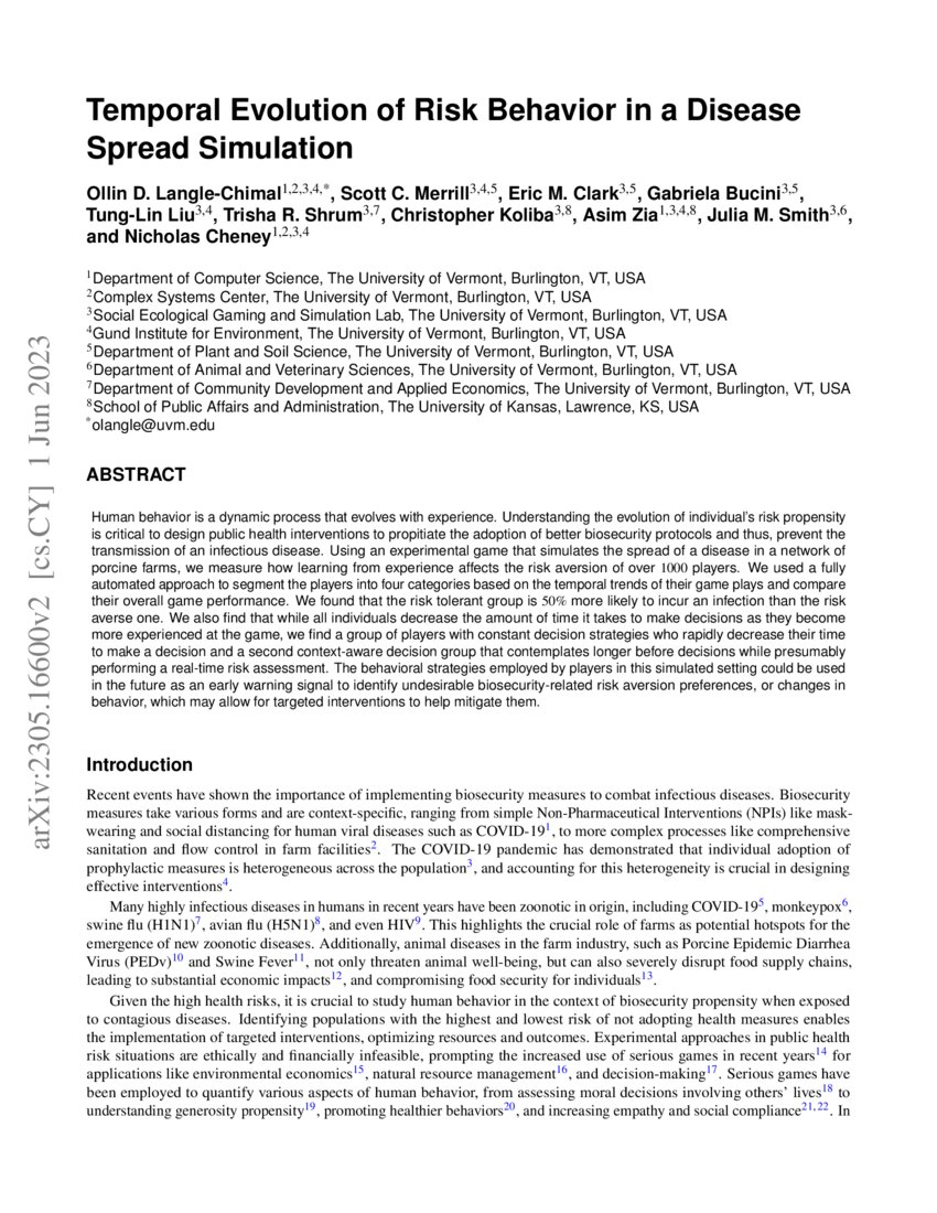 Temporal Evolution Of Risk Behavior In A Disease Spread Simulation Deepai