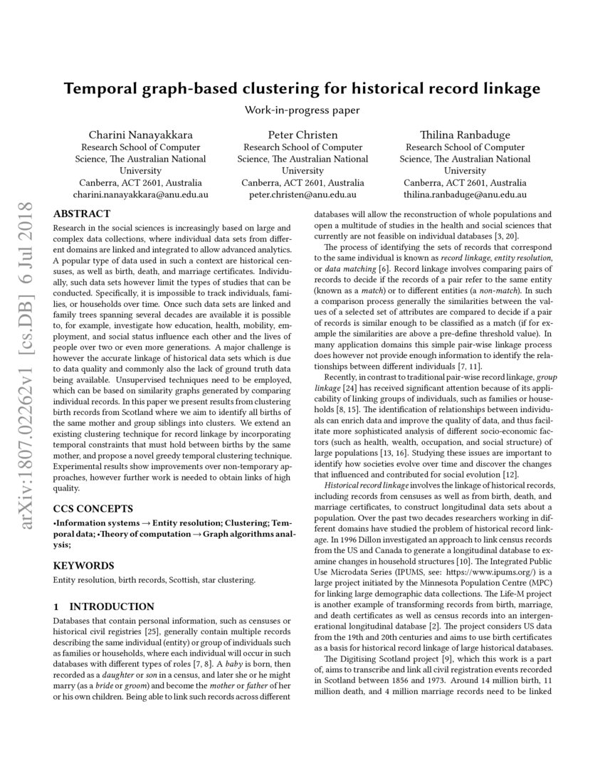 Temporal Graph Based Clustering For Historical Record Linkage Deepai 2619
