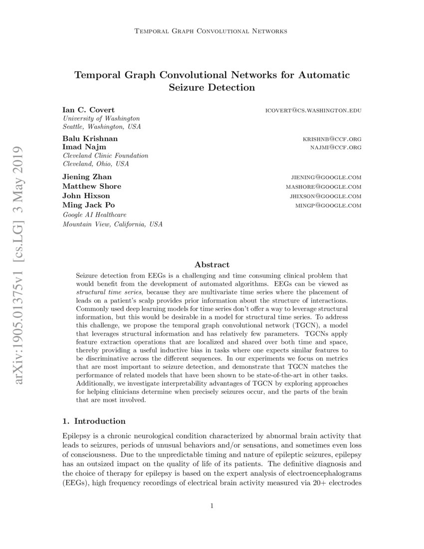 Temporal Graph Convolutional Networks For Automatic Seizure Detection