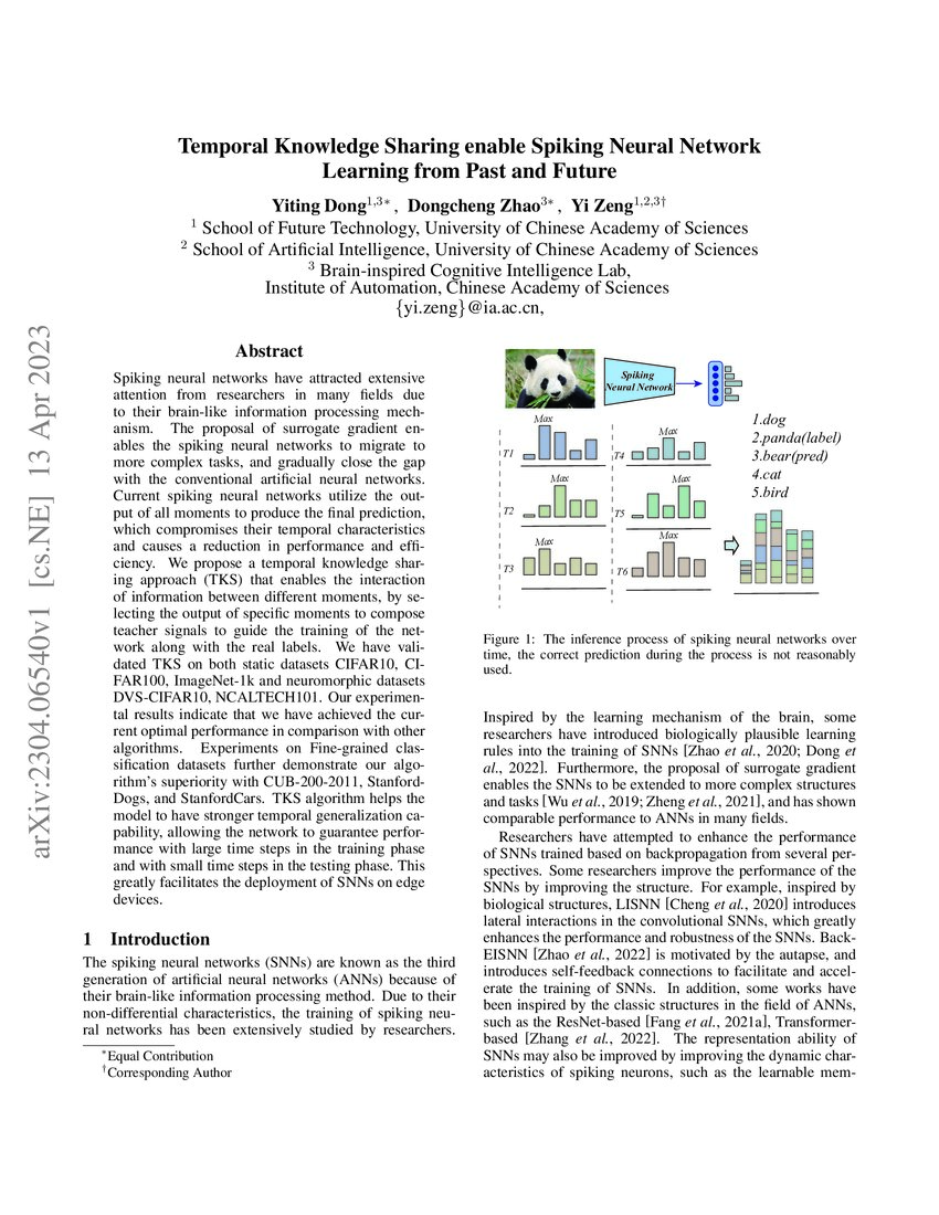 Temporal Knowledge Sharing enable Spiking Neural Network Learning from Past and Future | DeepAI
