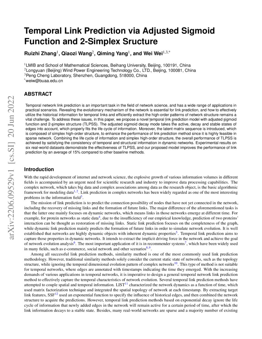 Temporal Link Prediction via Adjusted Sigmoid Function and 2-Simplex Sructure | DeepAI