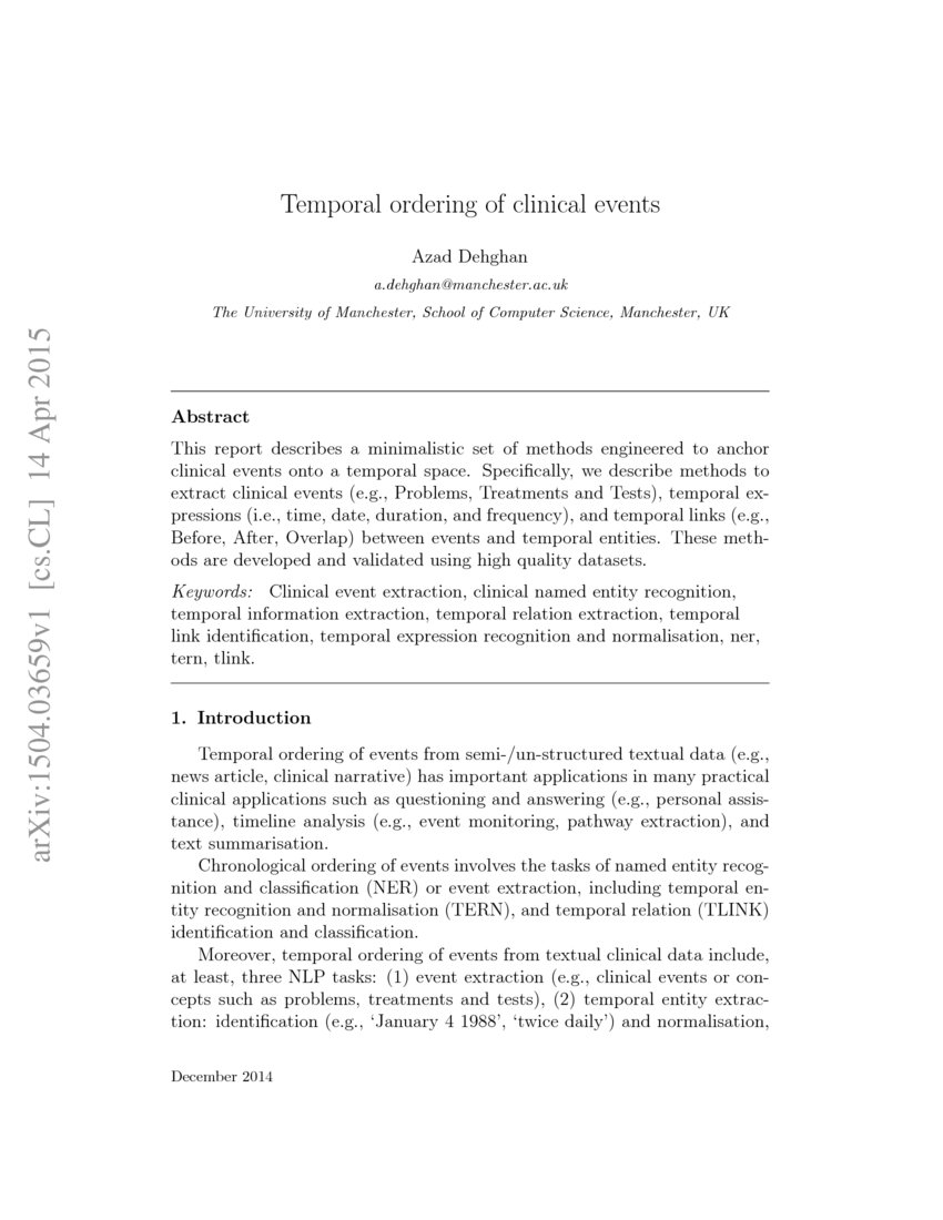 Temporal ordering of clinical events | DeepAI