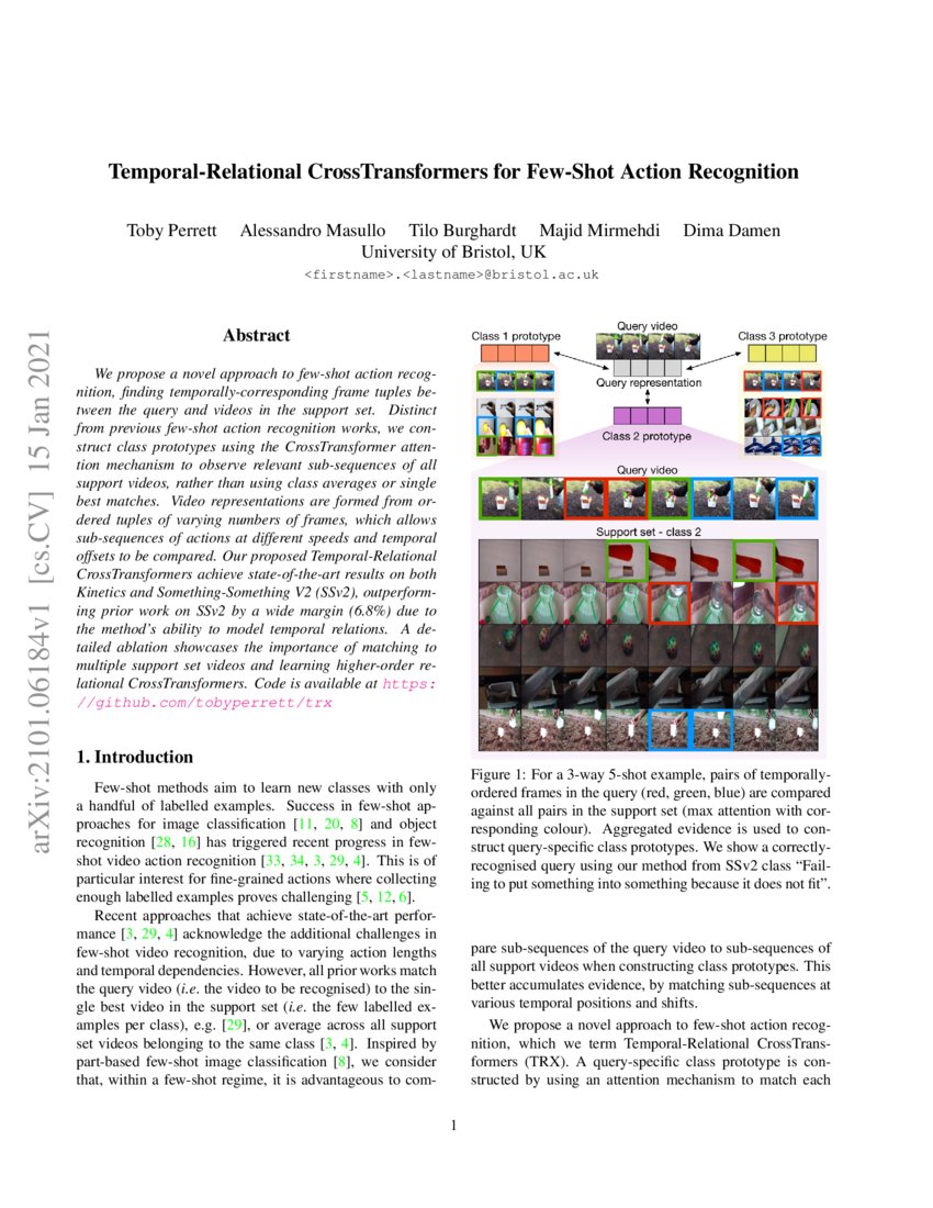 Temporal-Relational CrossTransformers for Few-Shot Action Recognition | DeepAI
