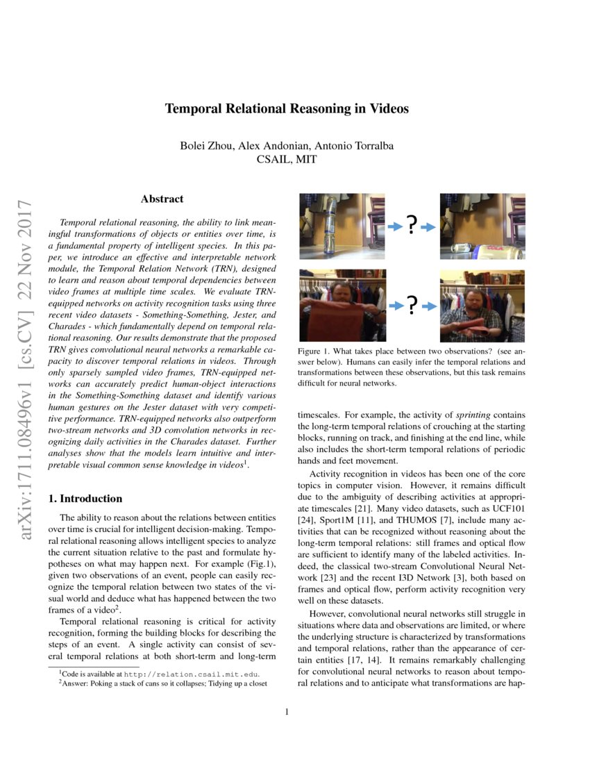 Temporal Relational Reasoning in Videos | DeepAI Temporal Relational Reasoning in Videos | DeepAI