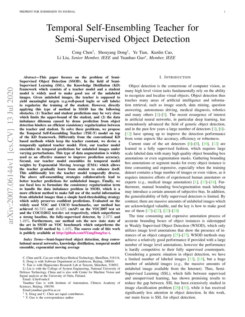 Temporal Self Ensembling Teacher For Semi Supervised Object Detection