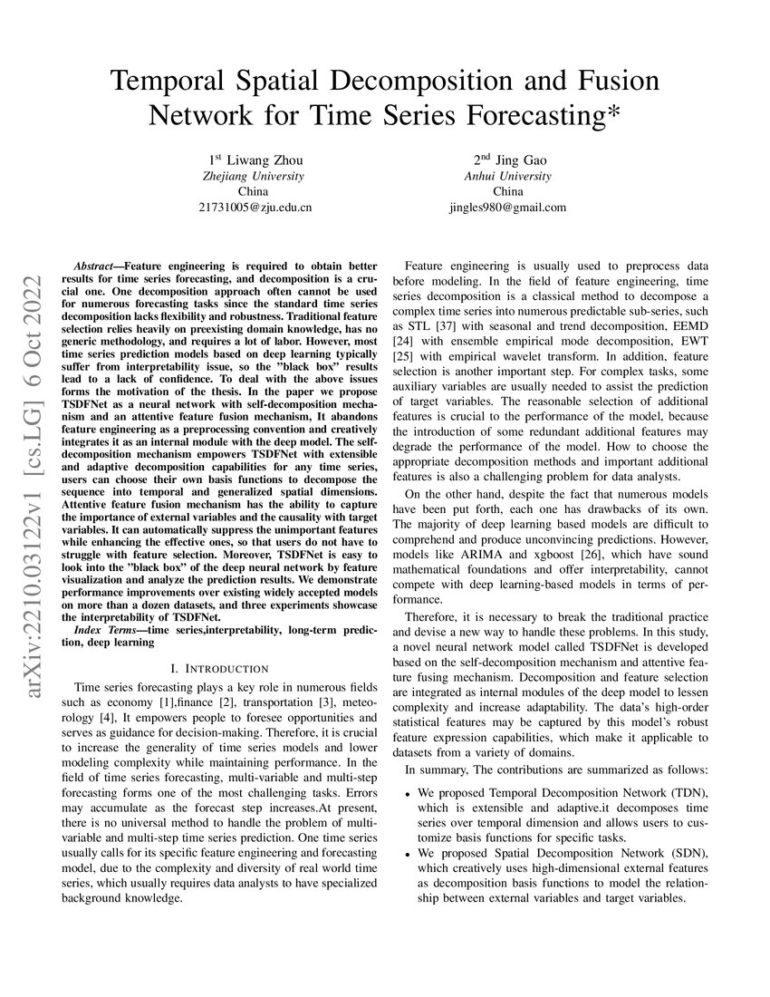 Temporal Spatial Decomposition And Fusion Network For Time Series Forecasting Deepai