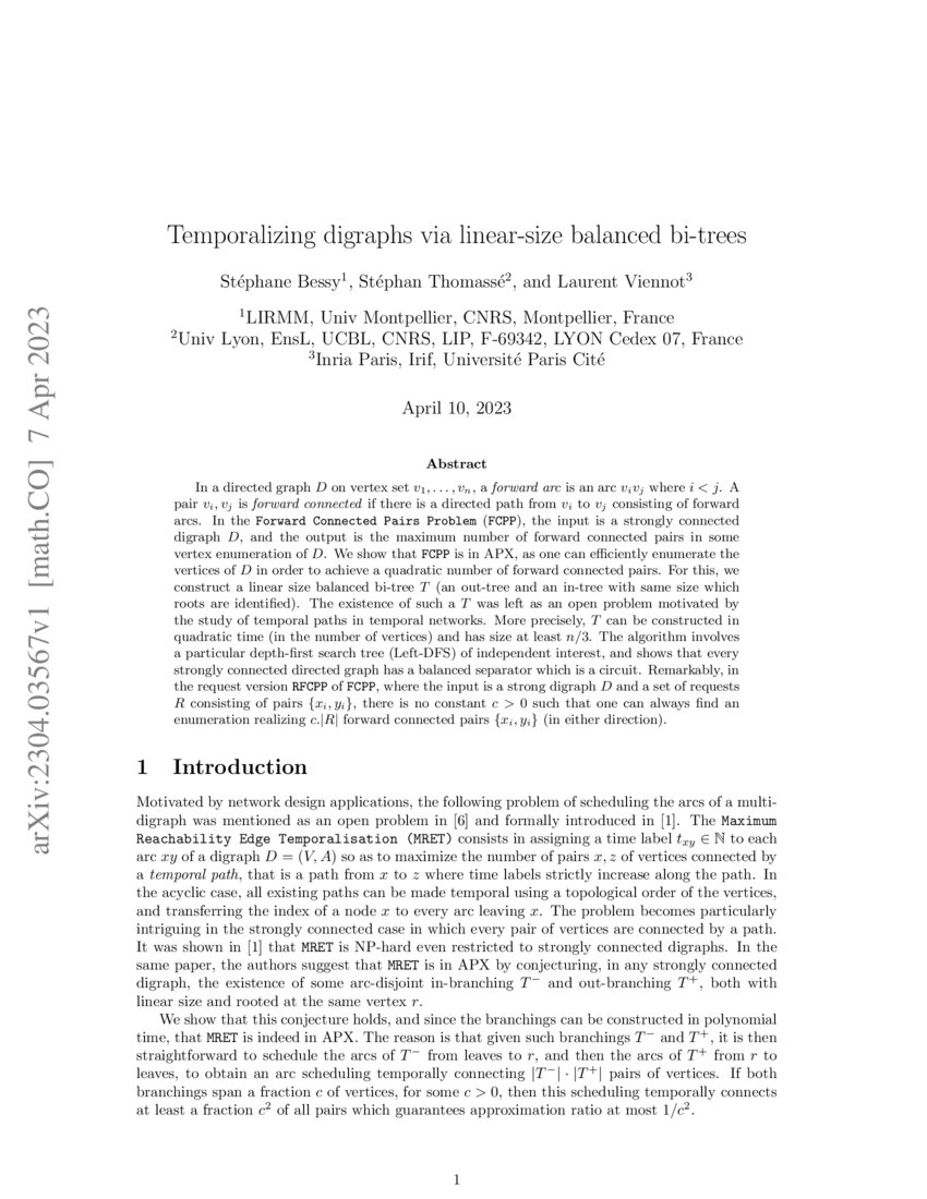 Temporalizing Digraphs Via Linear Size Balanced Bi Trees Deepai