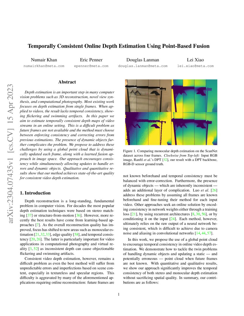Temporally Consistent Online Depth Estimation Using Point Based Fusion Deepai 0407