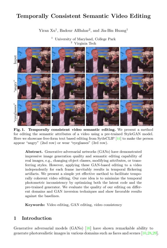 Temporally Consistent Semantic Video Editing | DeepAI