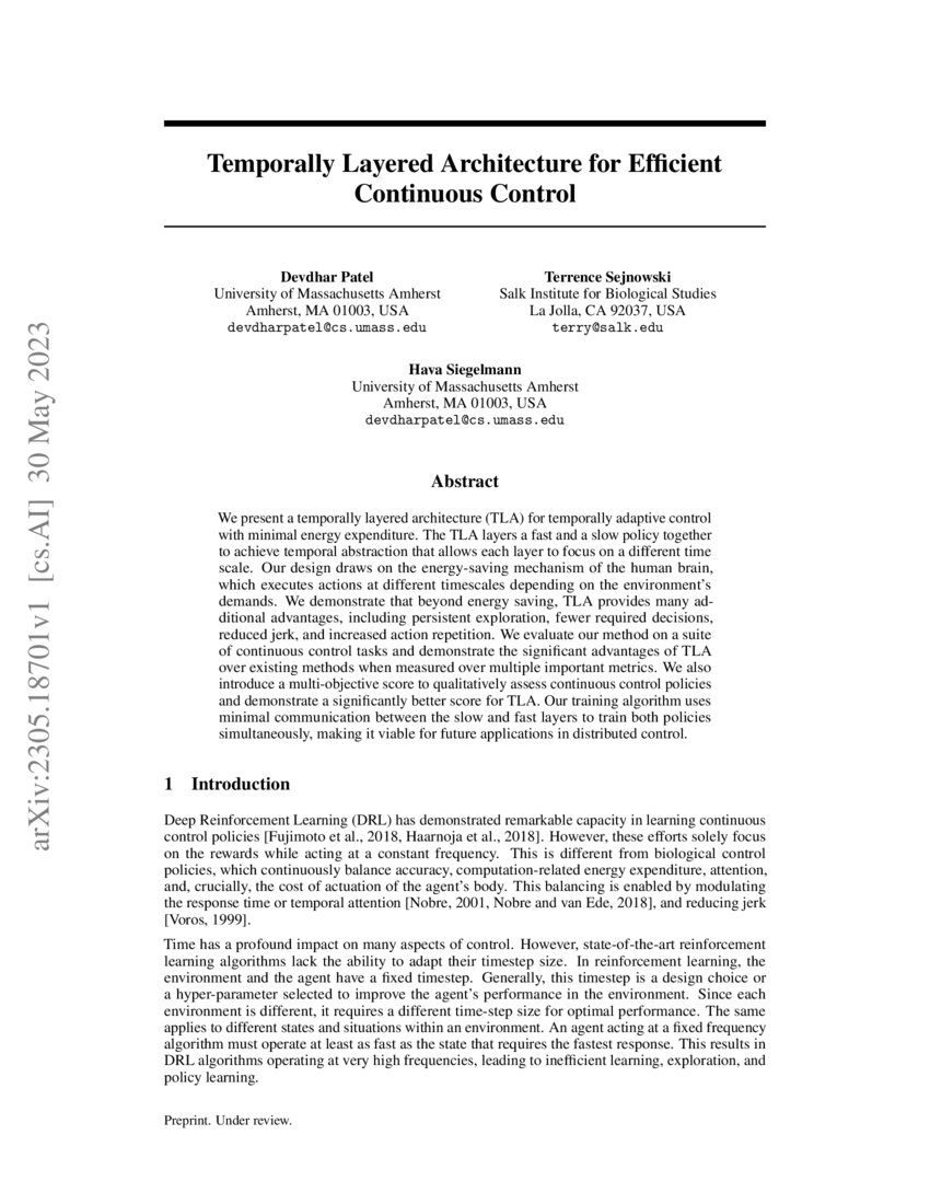 Temporally Layered Architecture for Efficient Continuous Control | DeepAI