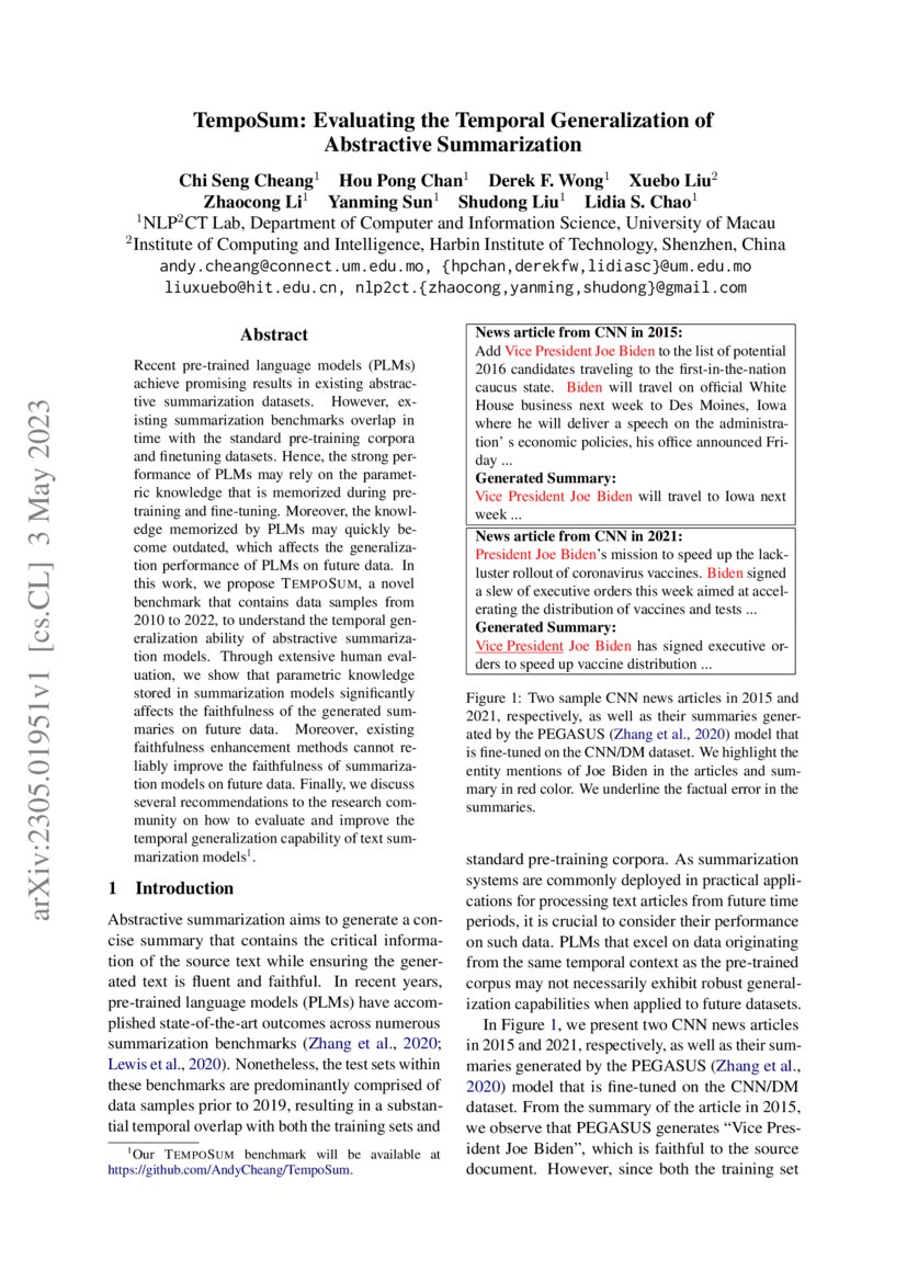 Temposum Evaluating The Temporal Generalization Of Abstractive Summarization Deepai