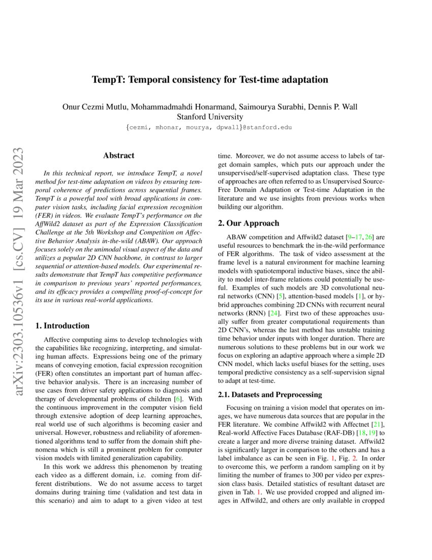 TempT: Temporal consistency for Test-time adaptation | DeepAI