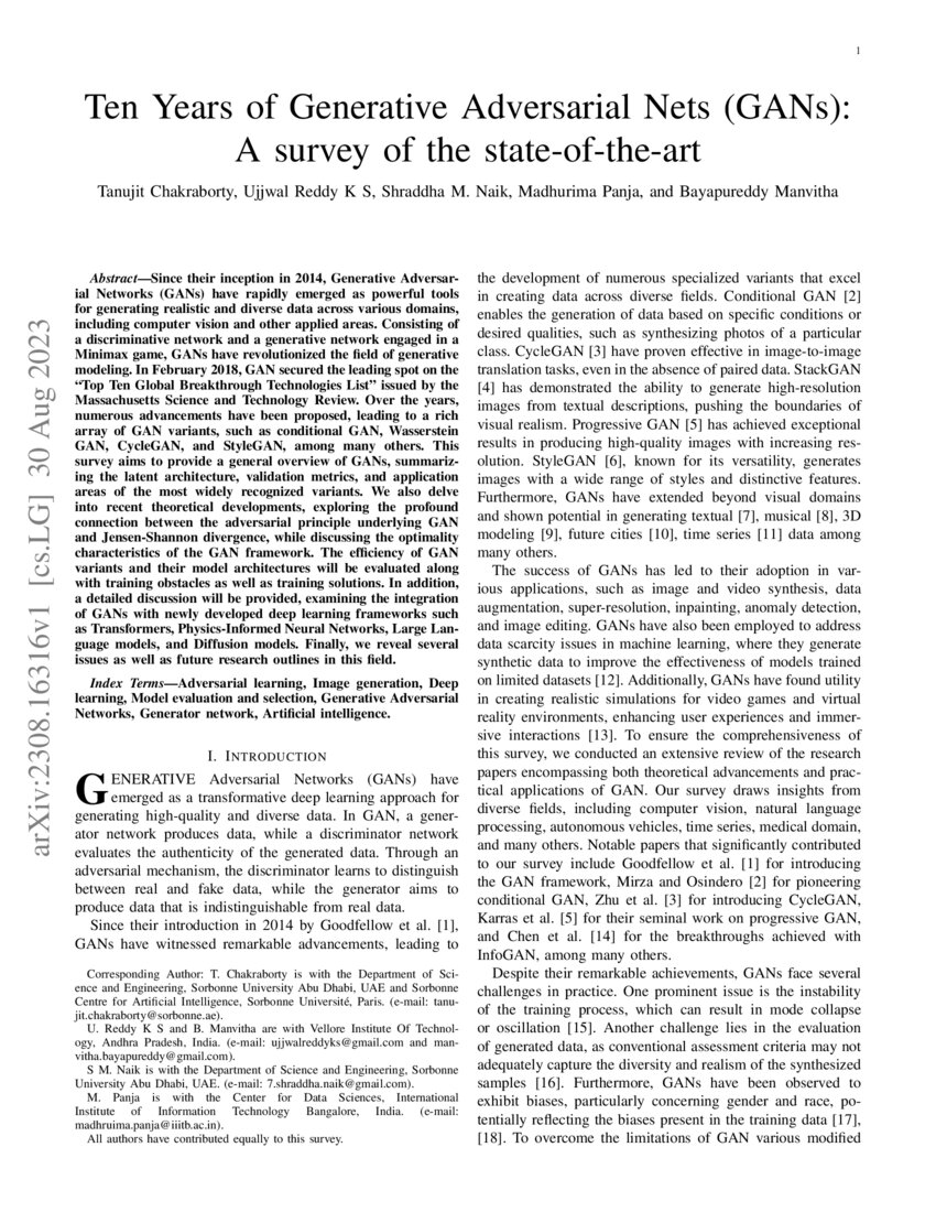 Ten Years Of Generative Adversarial Nets Gans A Survey Of The State