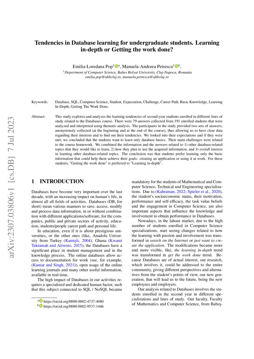 Tendencies in Database Learning for Undergraduate Students: Learning In ...