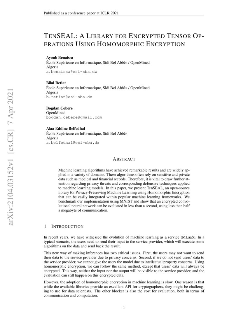 TenSEAL: A Library for Encrypted Tensor Operations Using Homomorphic Encryption | DeepAI