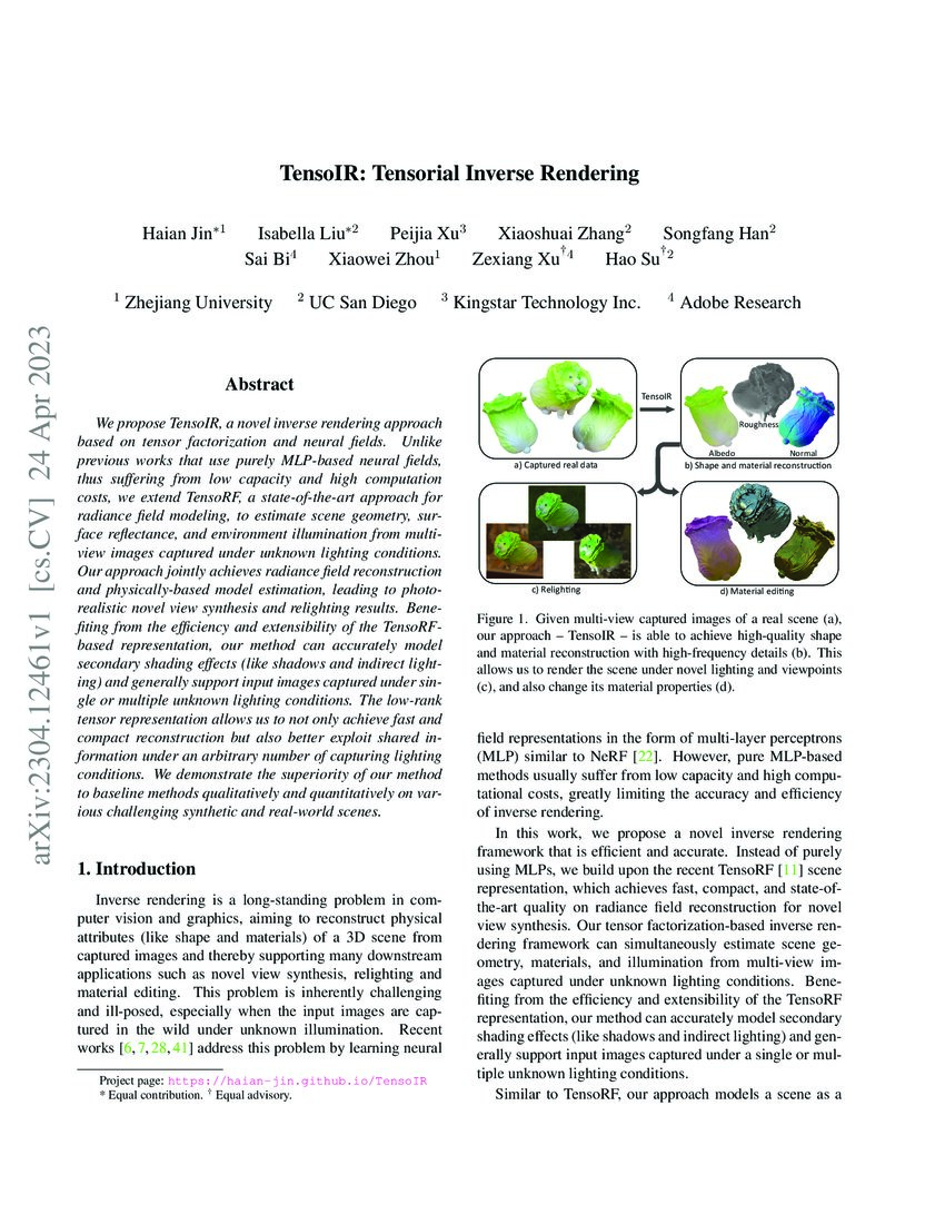 TensoIR: Tensorial Inverse Rendering | DeepAI