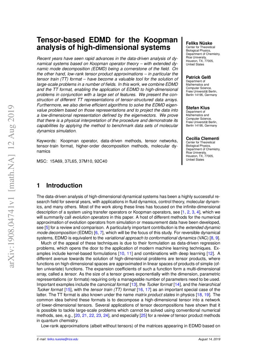 Tensor-based EDMD for the Koopman analysis of high-dimensional systems | DeepAI