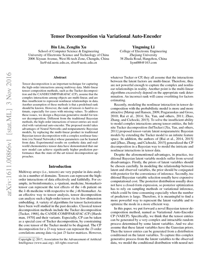 Tensor Decomposition via Variational Auto-Encoder | DeepAI