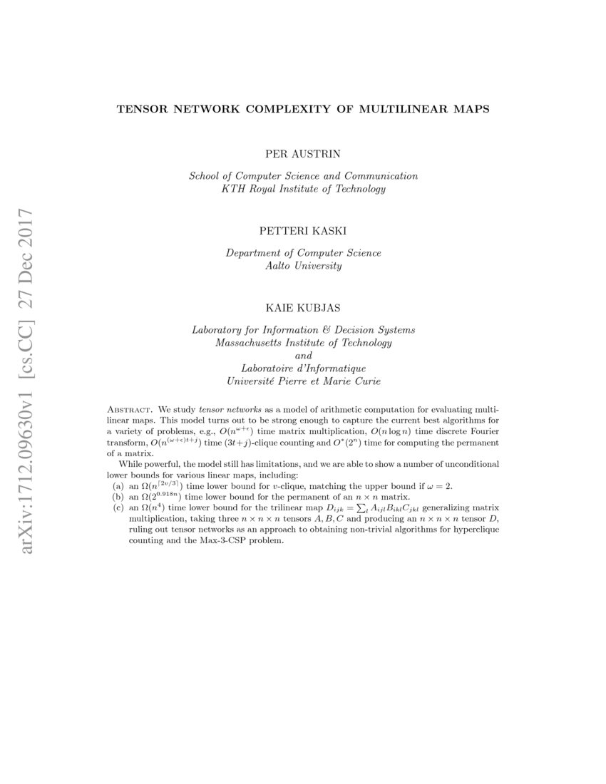 Tensor Network Complexity Of Multilinear Maps Deepai