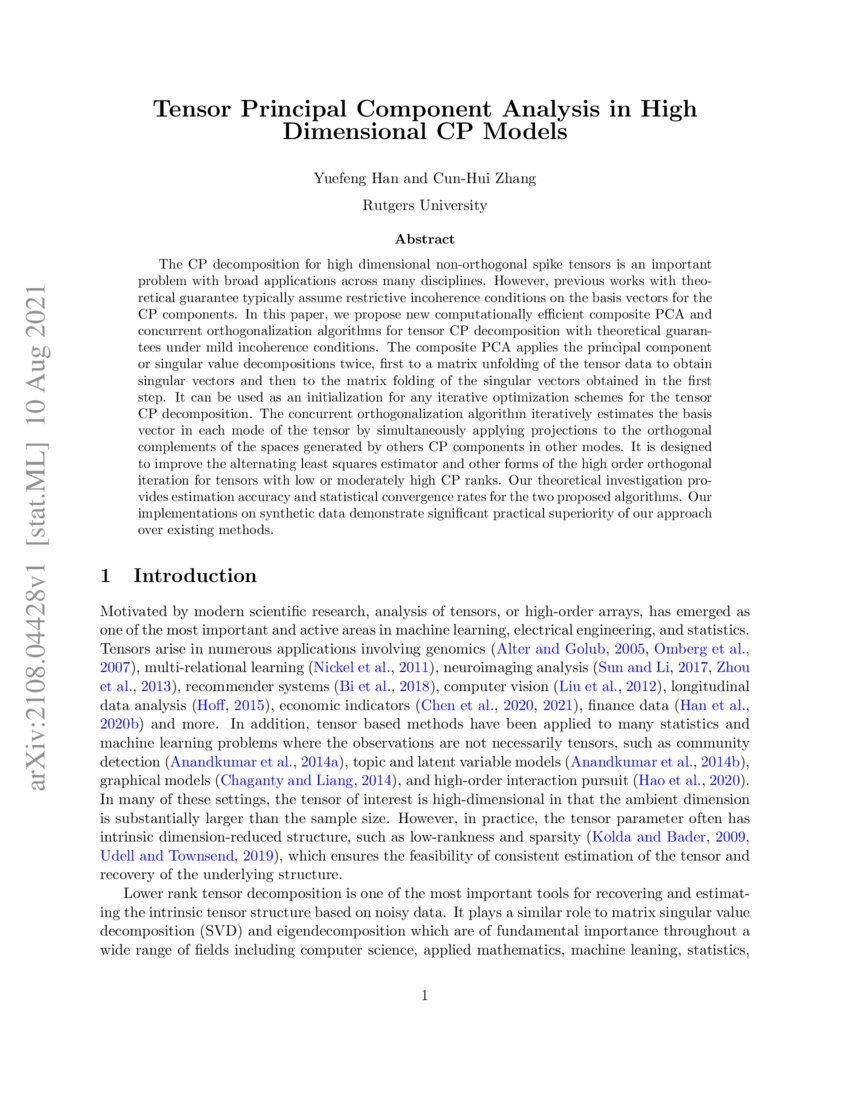 Tensor Principal Component Analysis in High Dimensional CP Models | DeepAI