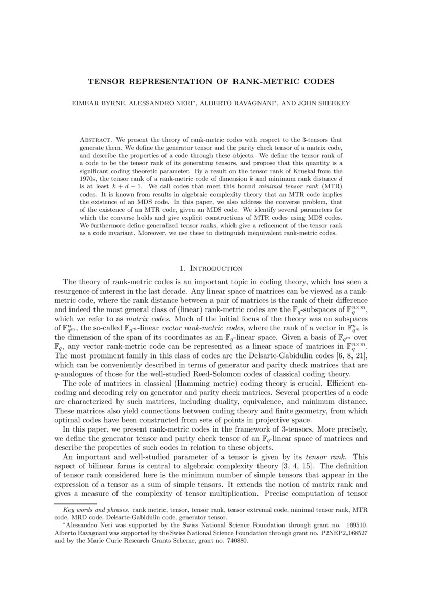 Tensor Representation of Rank-Metric Codes | DeepAI