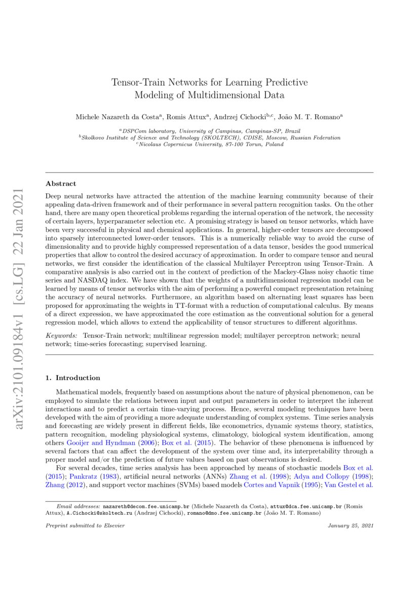 Tensor Train Networks For Learning Predictive Modeling Of Multidimensional Data Deepai