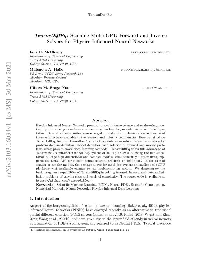 TensorDiffEq: Scalable Multi-GPU Forward and Inverse Solvers for ...