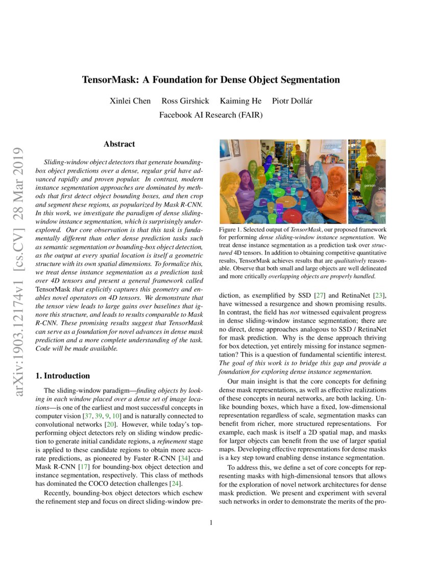 TensorMask: A Foundation for Dense Object Segmentation | DeepAI