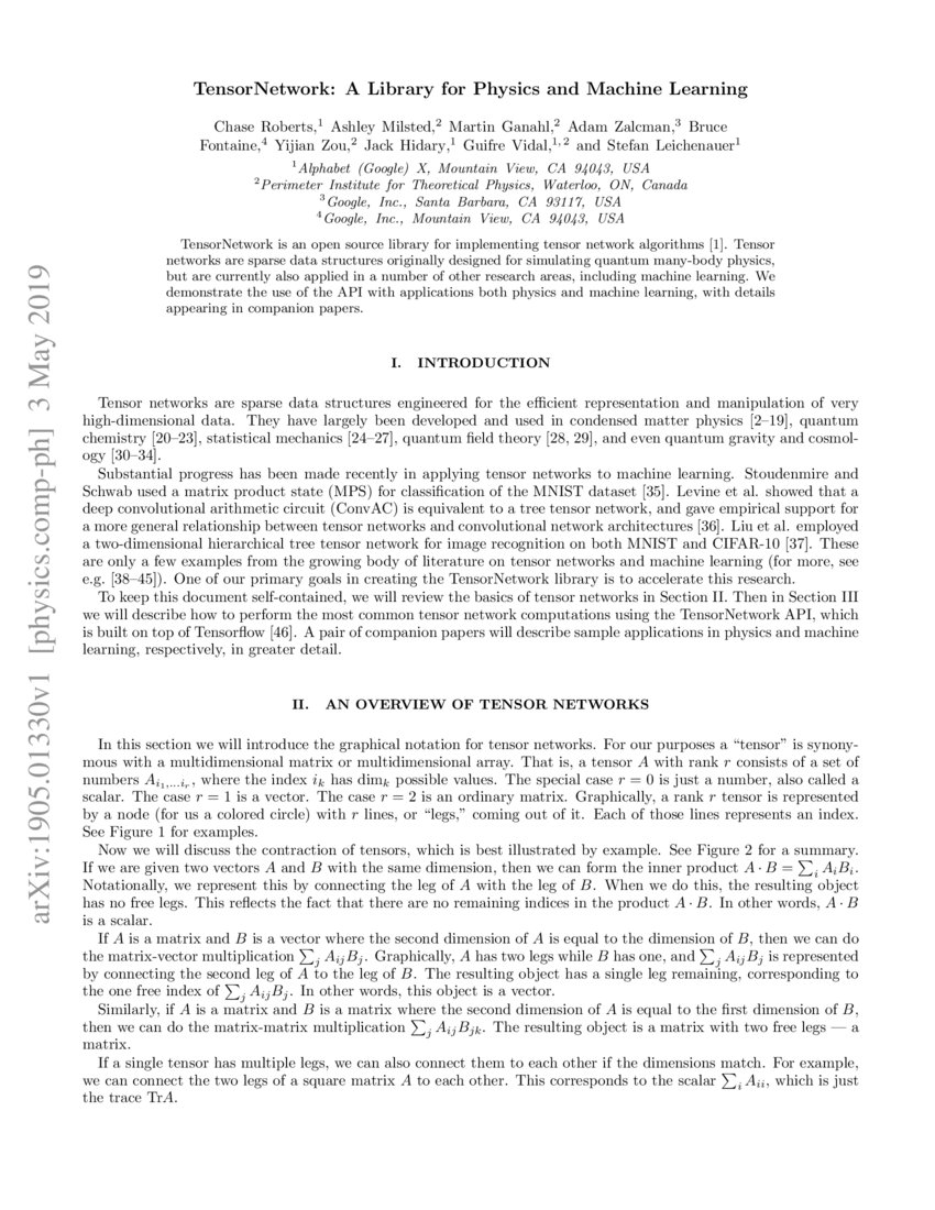 TensorNetwork: A Library for Physics and Machine Learning | DeepAI