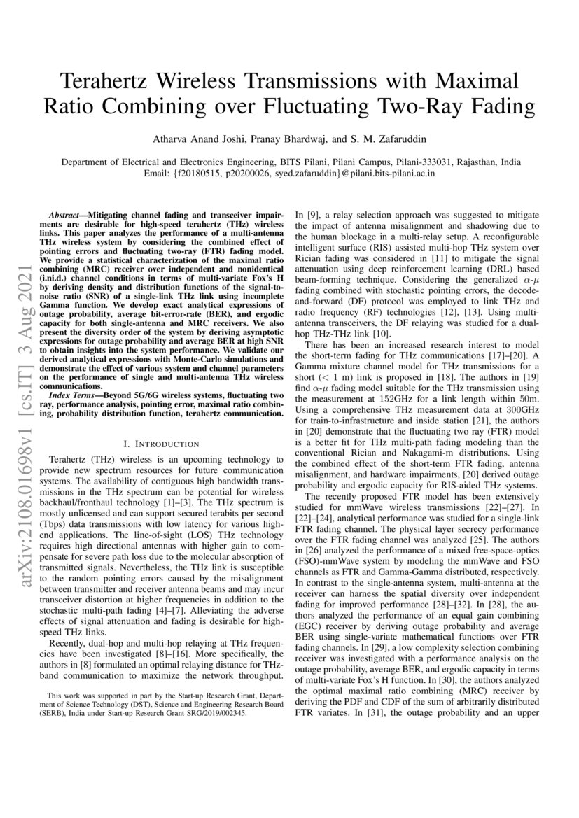 Terahertz Wireless Transmissions With Maximal Ratio Combining Over Fluctuating Two Ray Fading