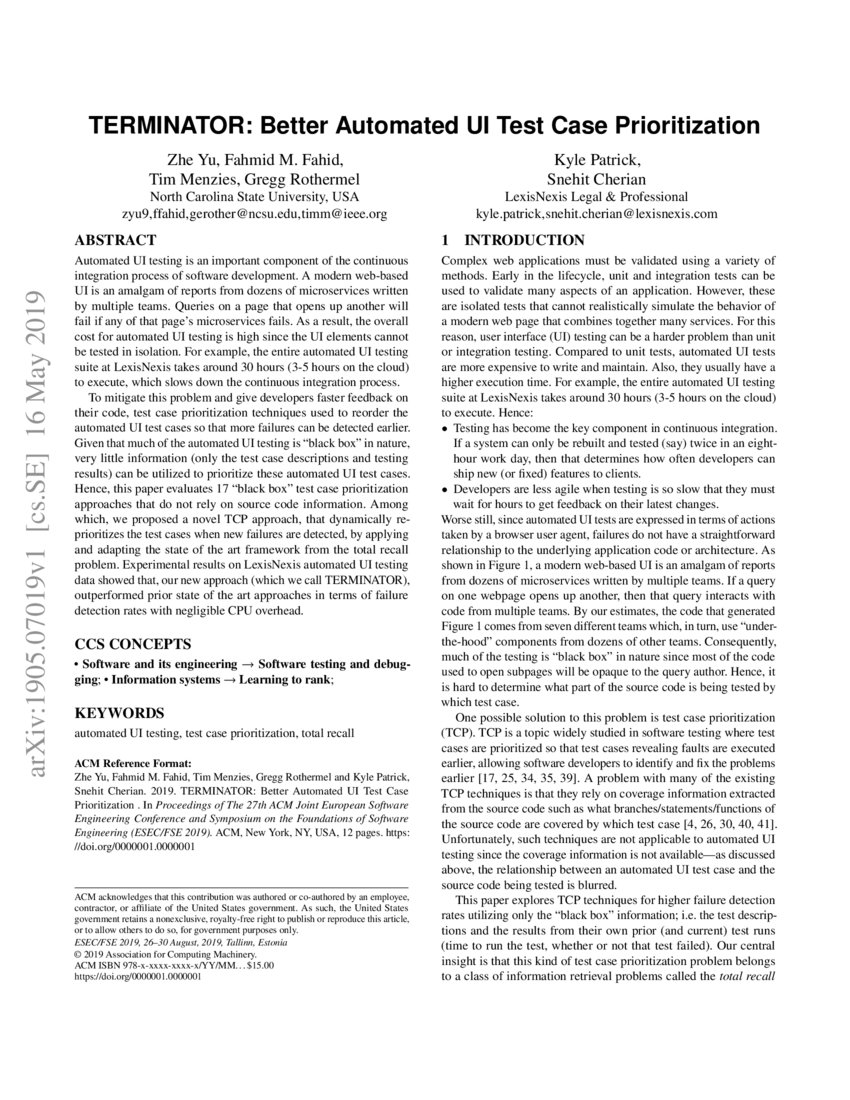 TERMINATOR: Better Automated UI Test Case Prioritization | DeepAI TERMINATOR: Better Automated UI Test Case Prioritization | DeepAI