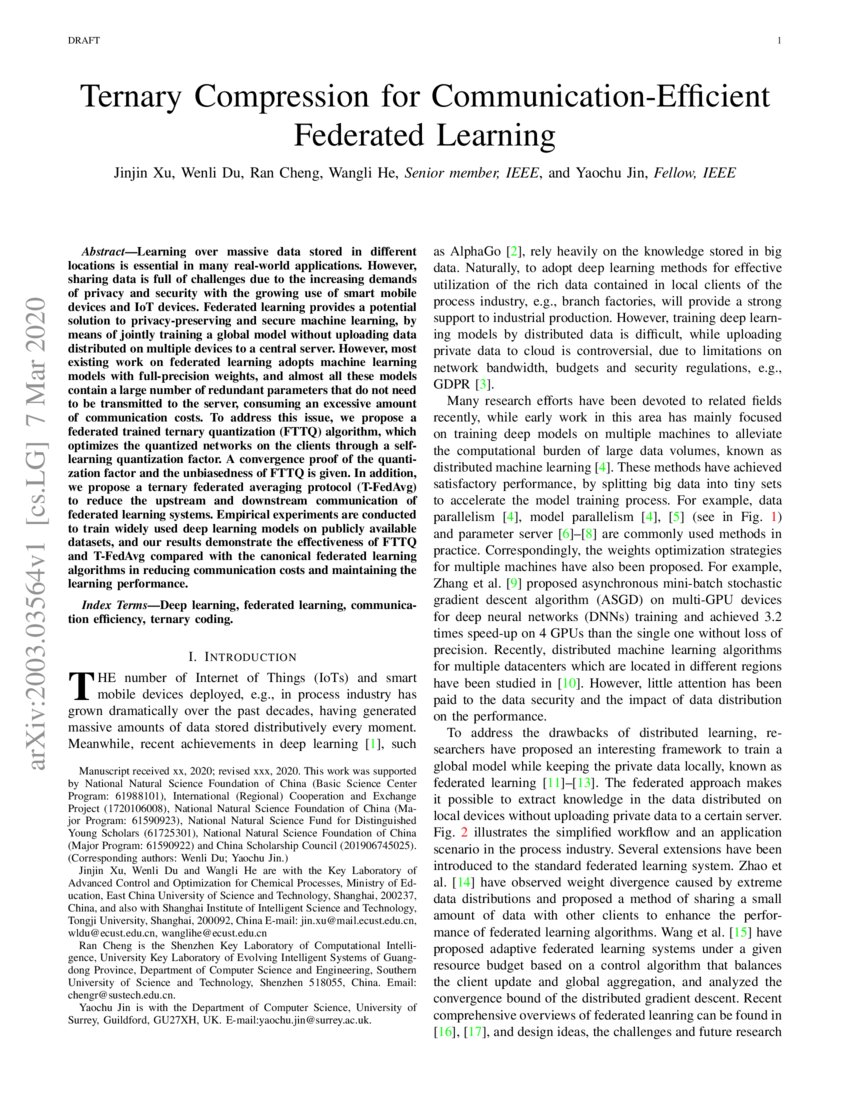 Ternary Compression for Communication-Efficient Federated Learning | DeepAI