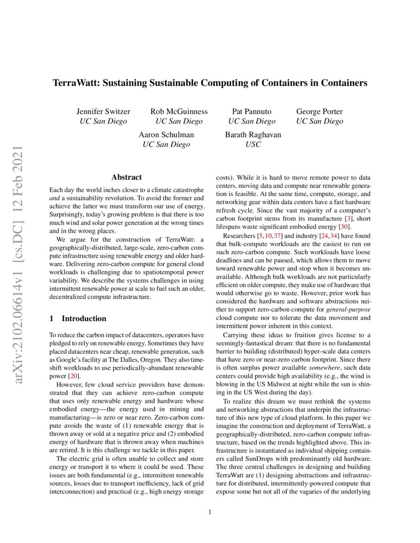 Terrawatt Sustaining Sustainable Computing Of Containers In Containers Deepai 