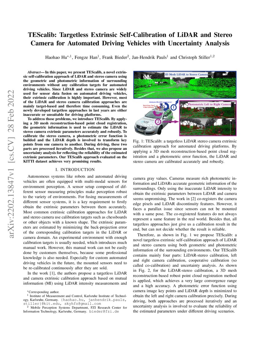 Tescalib Targetless Extrinsic Self Calibration Of Lidar And Stereo