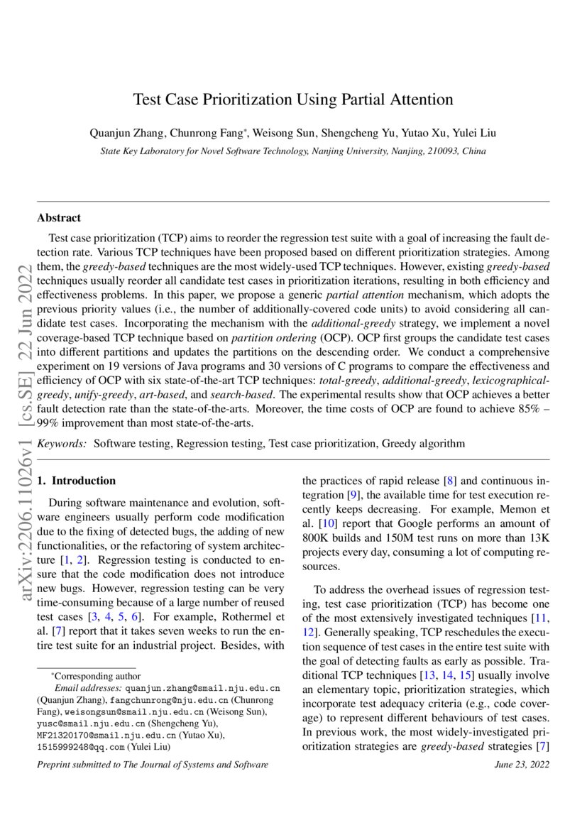 Test Case Prioritization Using Partial Attention | DeepAI
